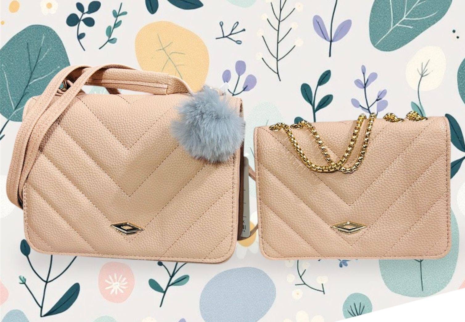 JCA151 – DUO BOLSA CON POMPON PREMIUM (1 PZA) – HS Mayoreo