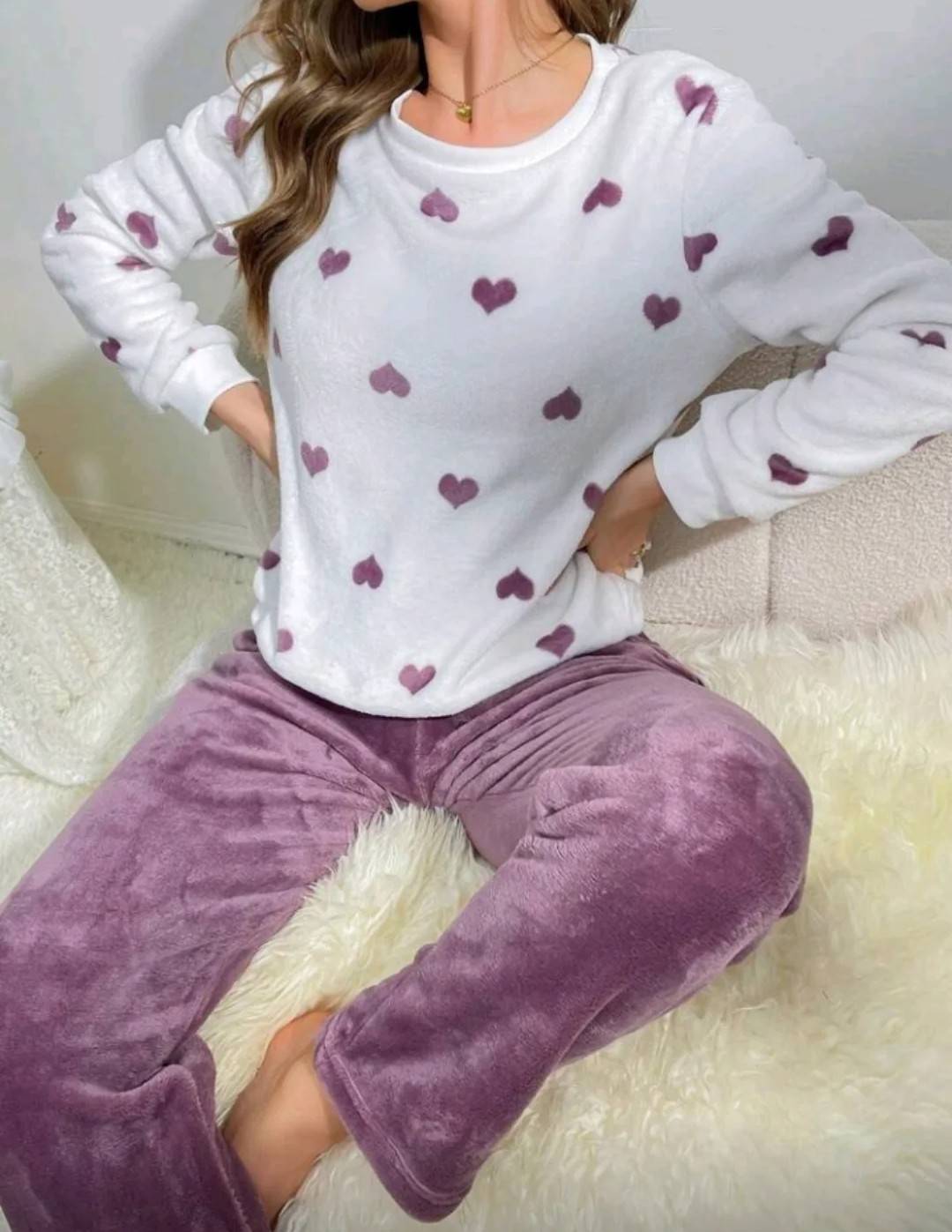 12161- PIJAMA AFELPADA «CORAZÓN» DAMA. (1 PIJAMA) – HS Mayoreo